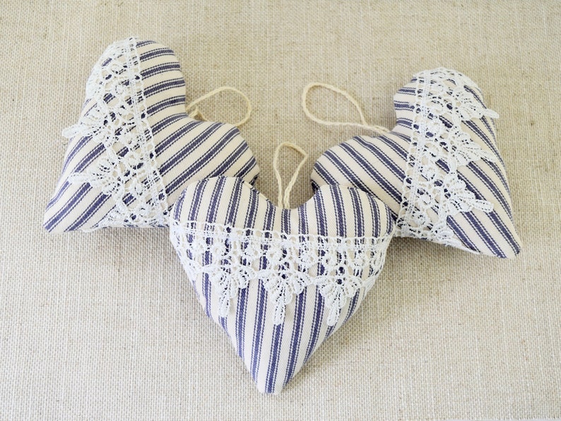 Ticking Stripe Heart Ornament Set Farmhouse Ticking Stripe Ornament Set ...