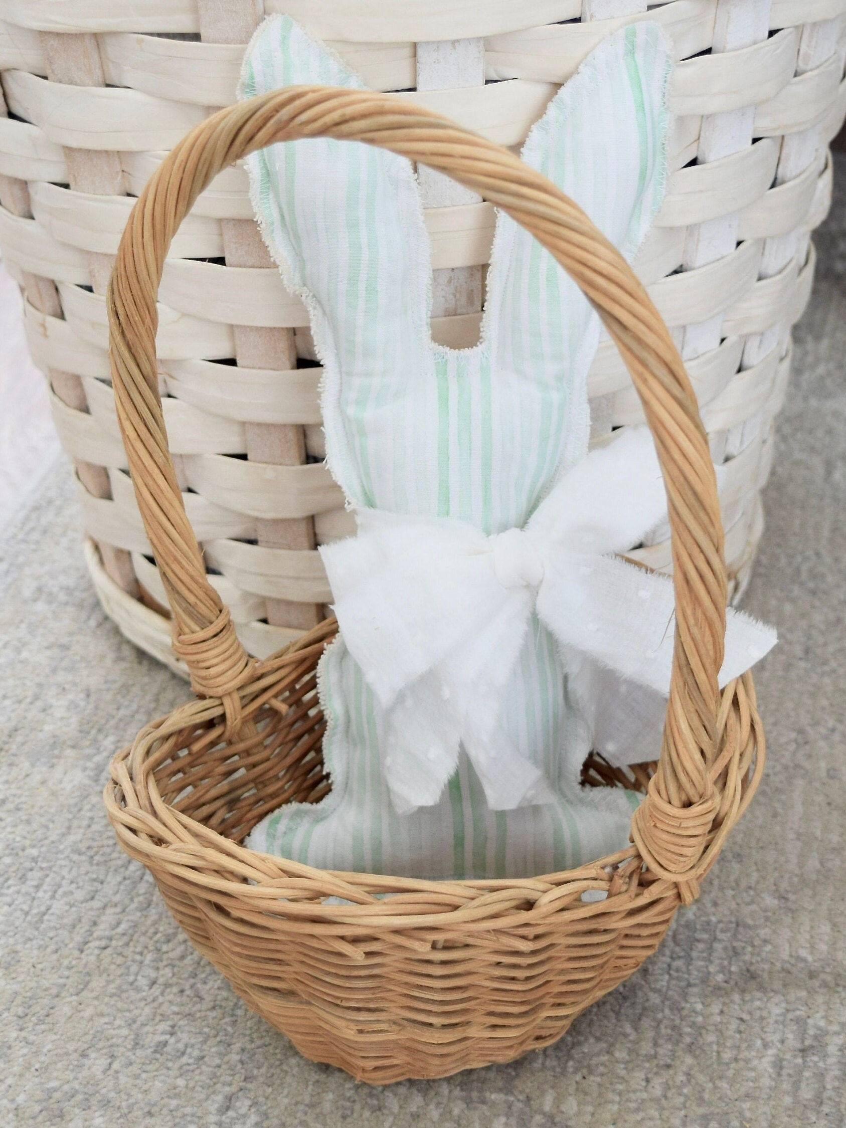 Green Striped Fabric Bunny Fabric Easter Bunny Cottage Style Bunny ...