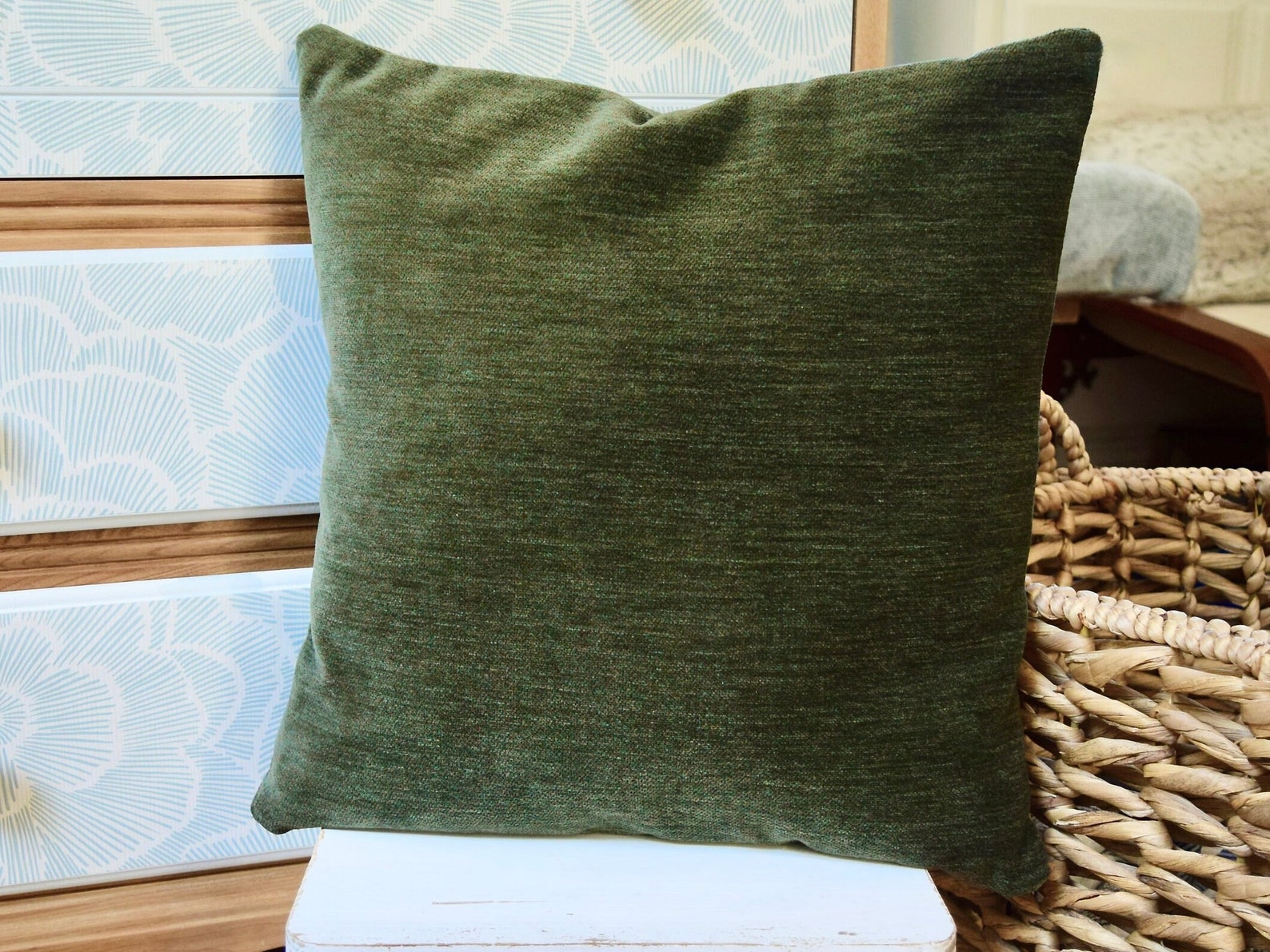 Moss Green Chenille Pillow Cover - Green Chenille Pillow Cover - Moss ...