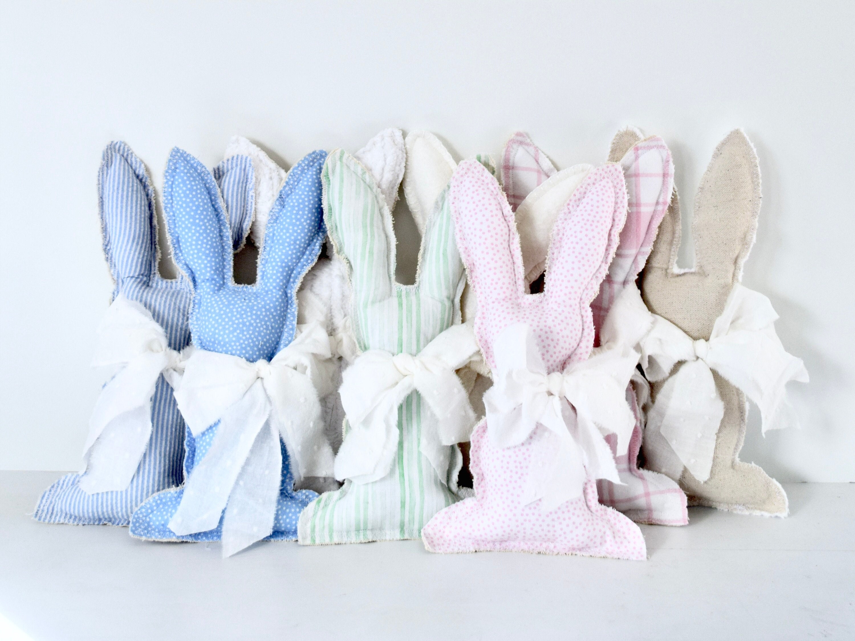 Green Striped Fabric Bunny Fabric Easter Bunny Cottage Style Bunny ...