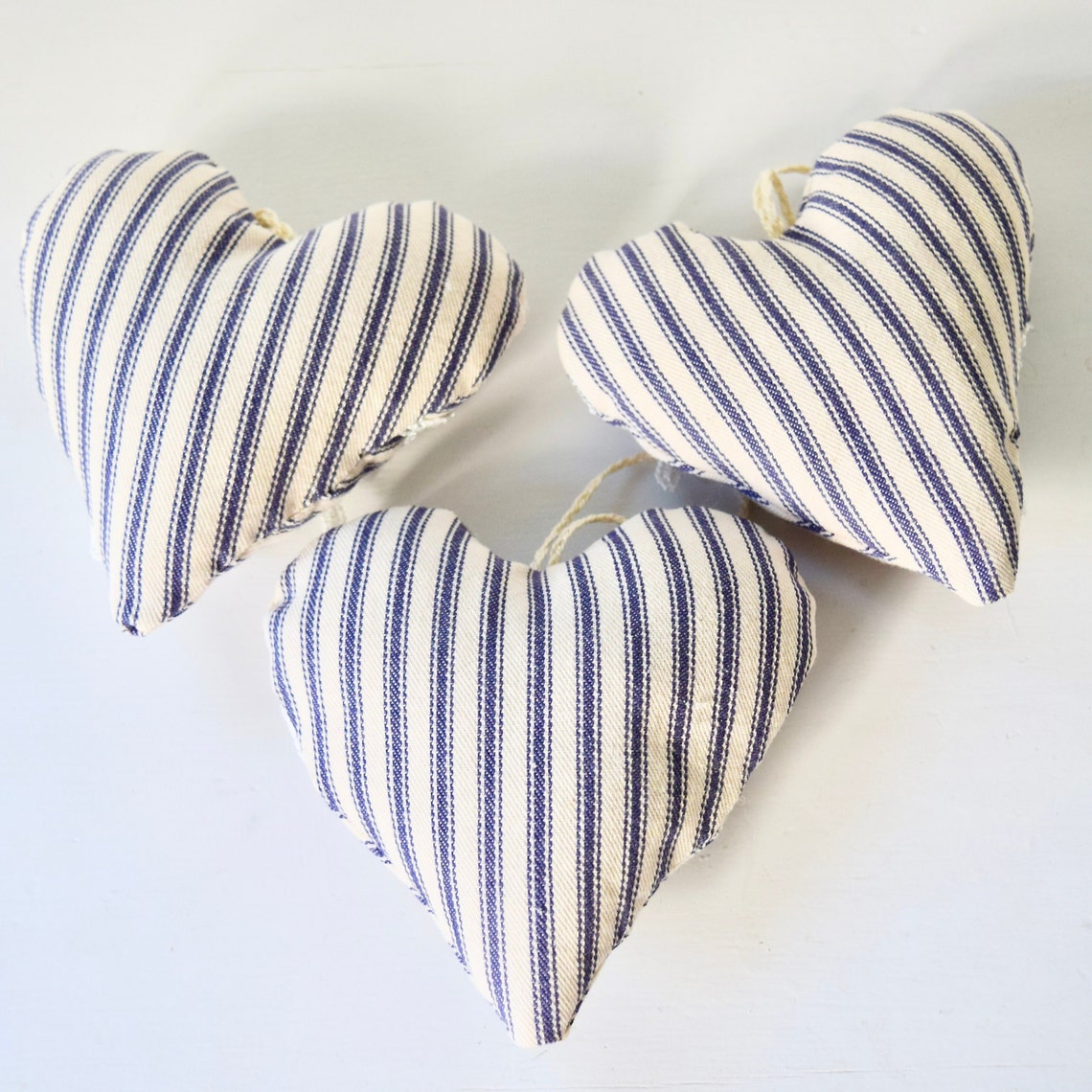 Ticking Stripe Heart Ornament Set Farmhouse Ticking Stripe Ornament Set ...