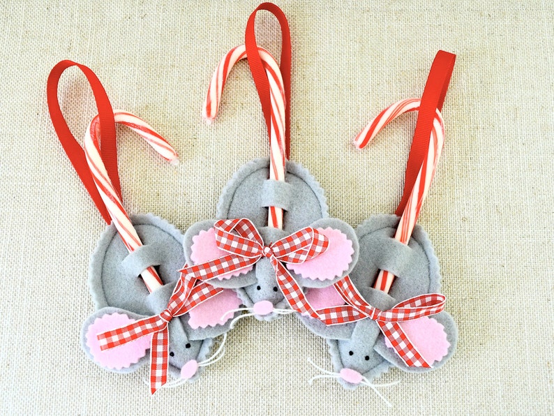 Candy Cane Mice Ornament Set - Candy Cane Mouse Party Favor - Candy ...