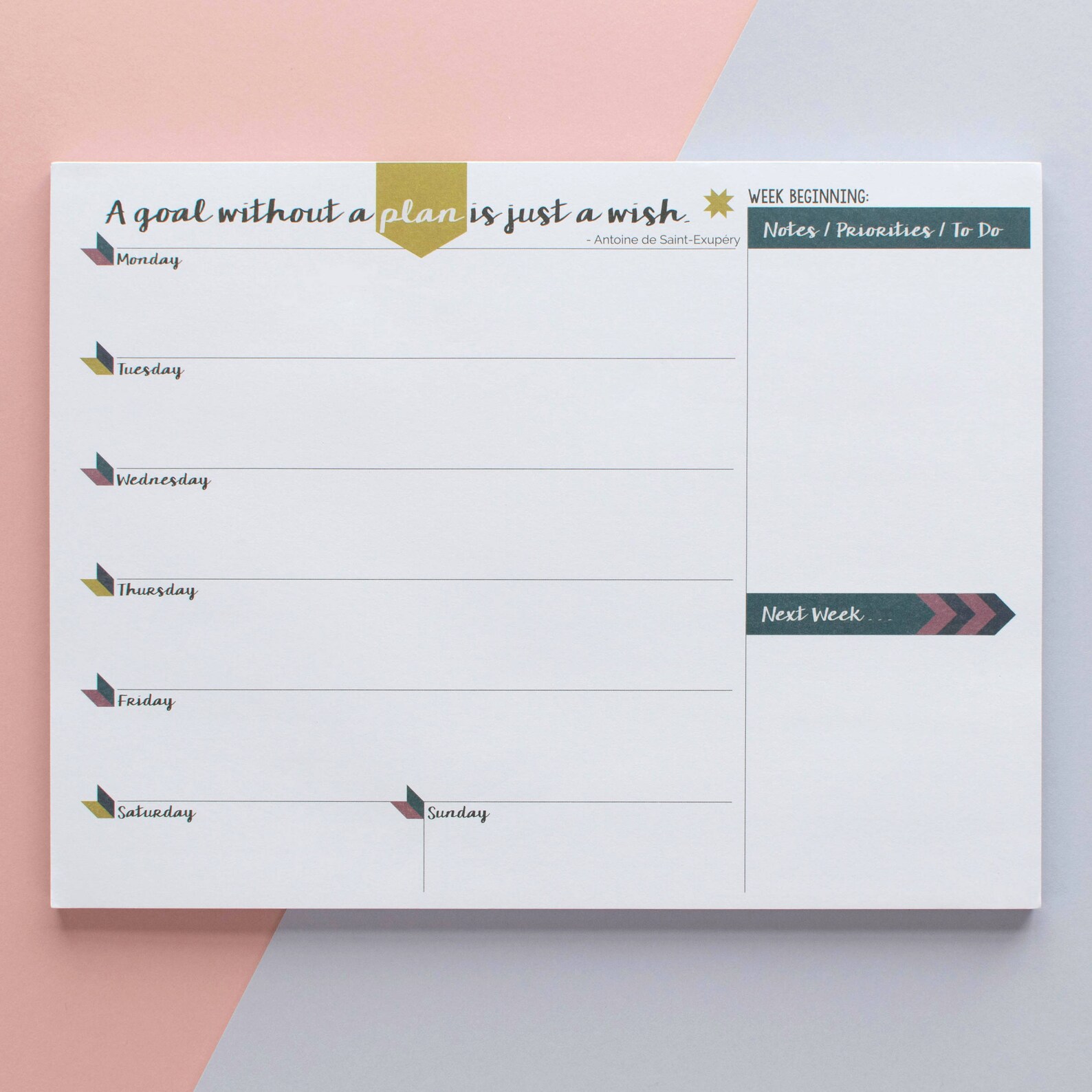 Weekly Planner Pad A4 Calendar Organiser Notepad | Etsy