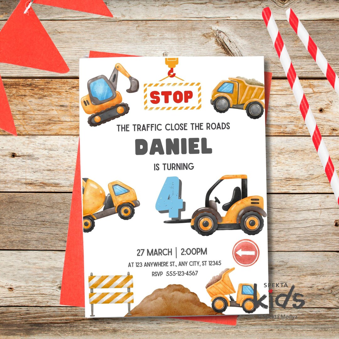 Stop the Traffic Birthday Invitation, Editable Construction Party ...