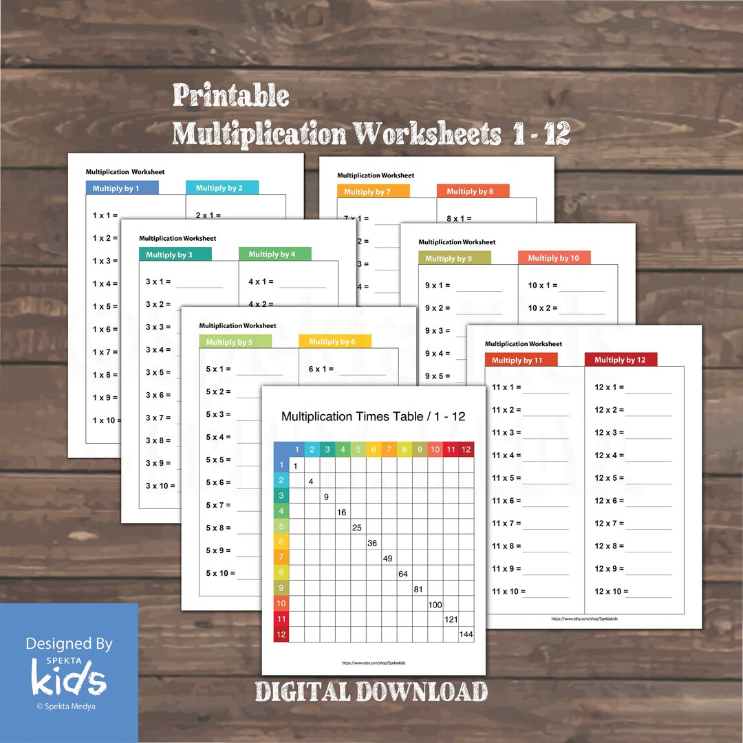 Printable Multiplication Worksheets 1 to 12 - Etsy