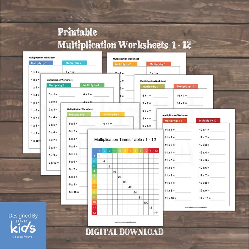 Printable Multiplication Worksheets 1 to 12 - Etsy
