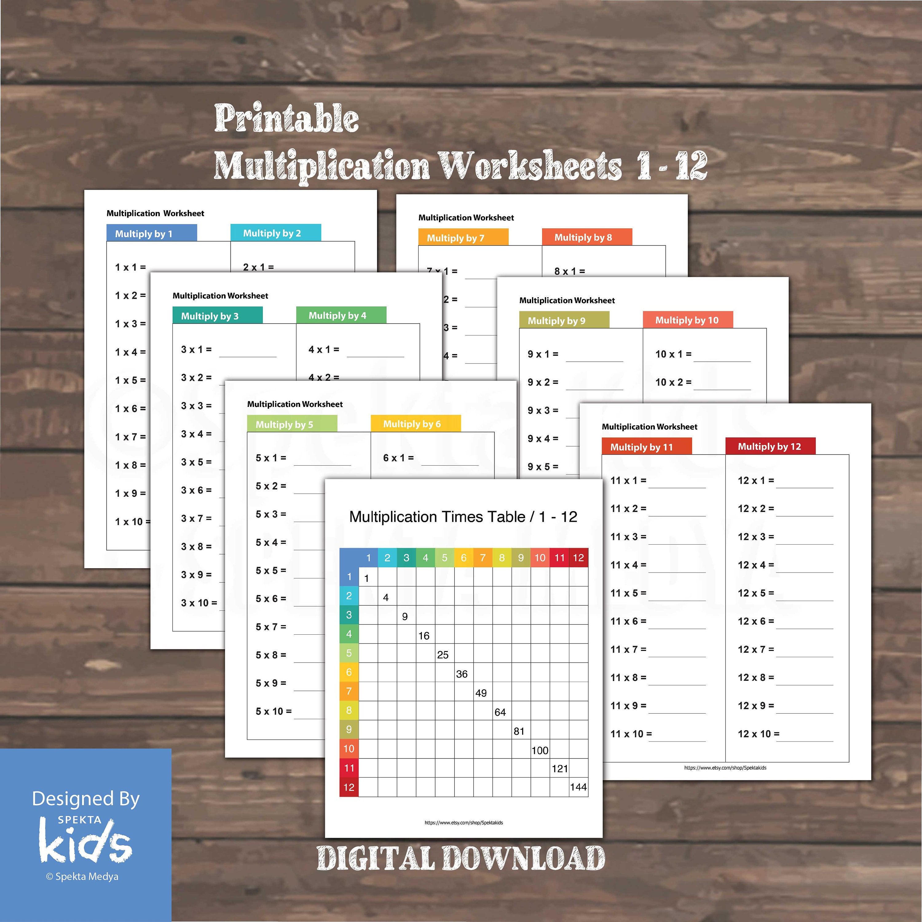 Printable Multiplication Worksheets 1 to 12 - Etsy