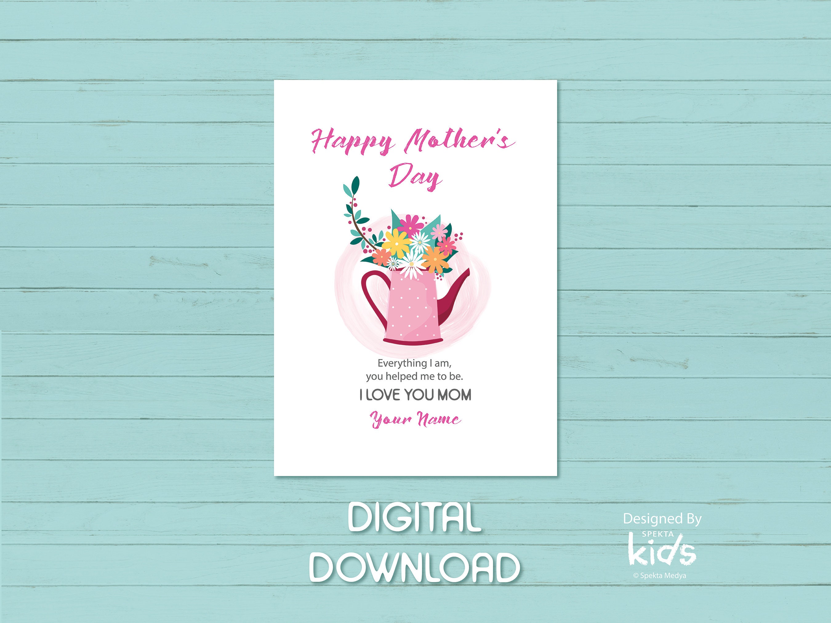 Printable Mothers Day Card Watering Can With Flowers, Printable Mothers ...