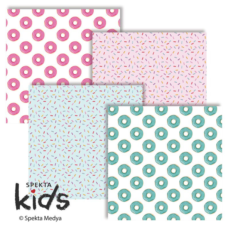 Donut Seamless Digital Papers for Scrapbooking, 16 Doughnut Party ...