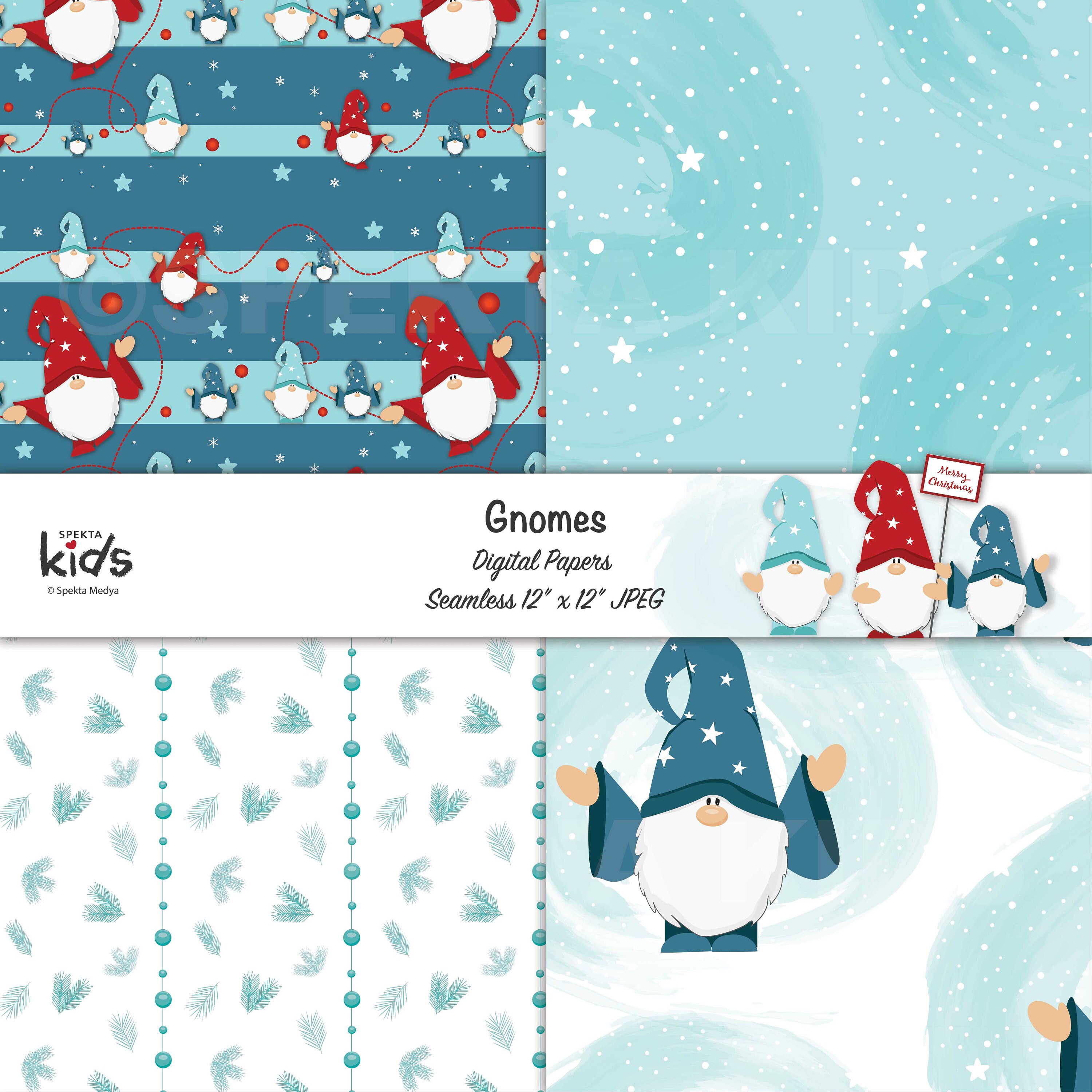 Christmas Gnome Digital Paper Seamless Hand Drawn Pattern Blue Red ...