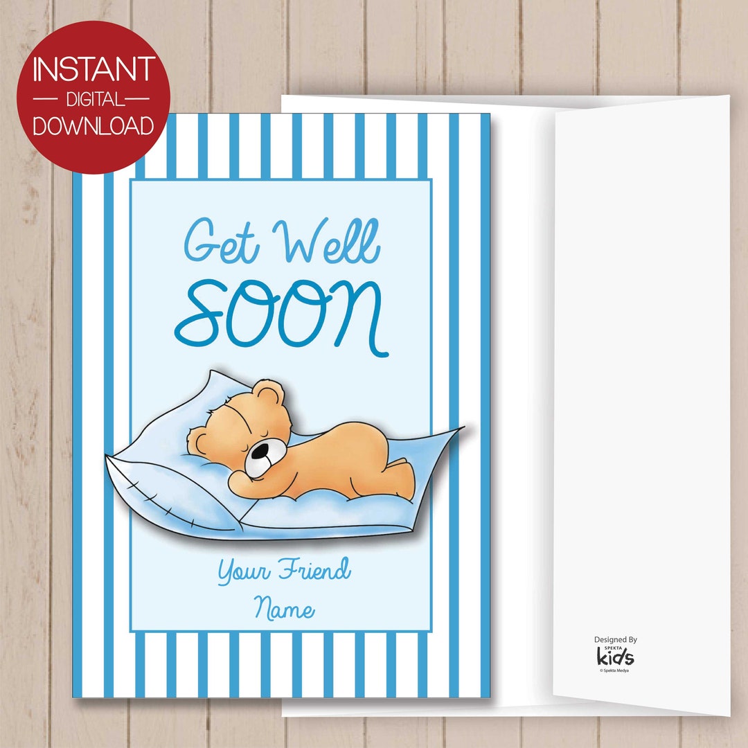 Teddy Bear,get Well Soon Card, Printable Get Well Card, Encouragement ...