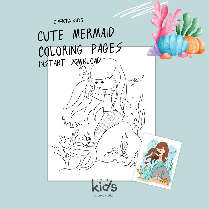 Mermaids Under the Sea Coloring Pages for Kids, Toddlers - Etsy