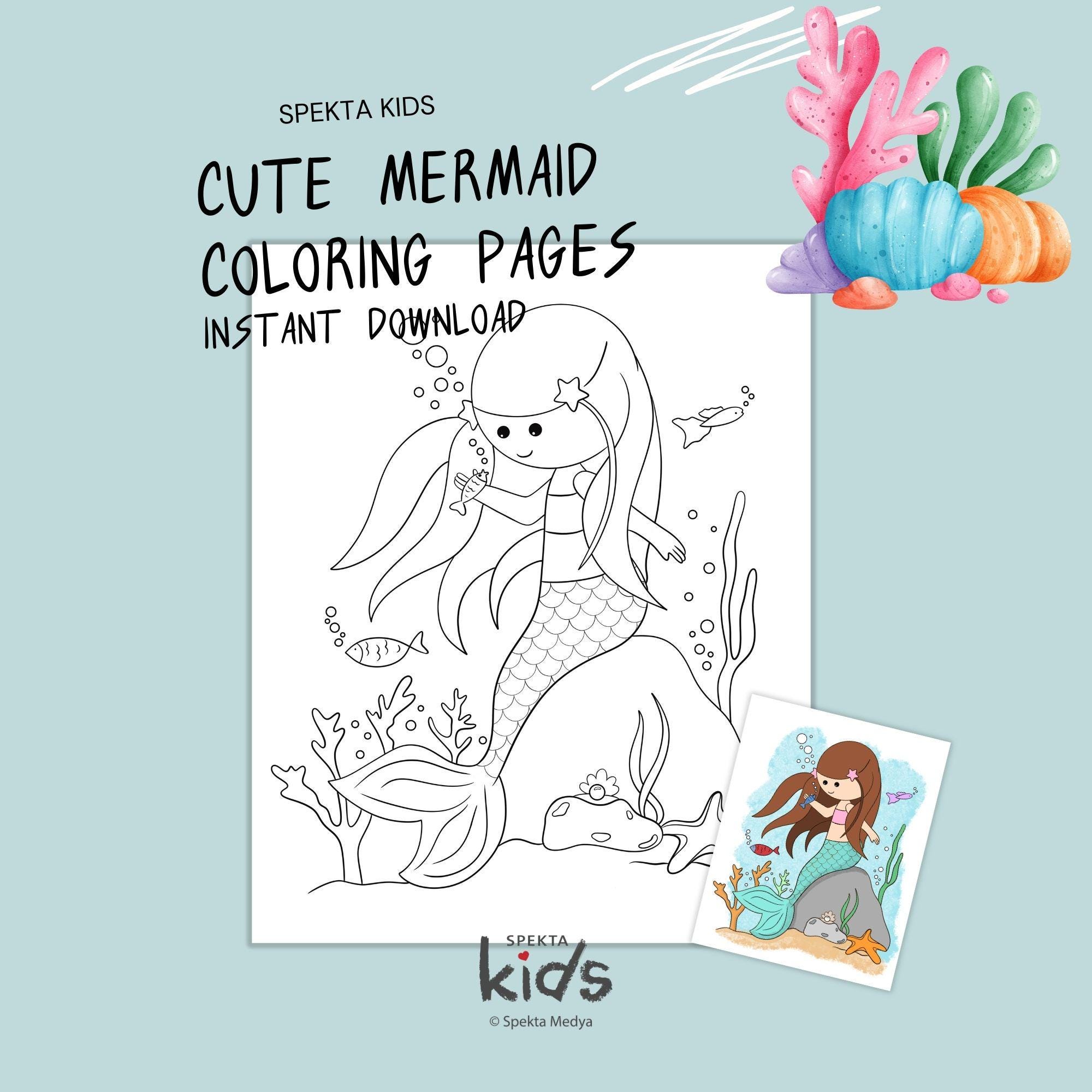 Mermaids Under the Sea Coloring Pages for Kids, Toddlers - Etsy