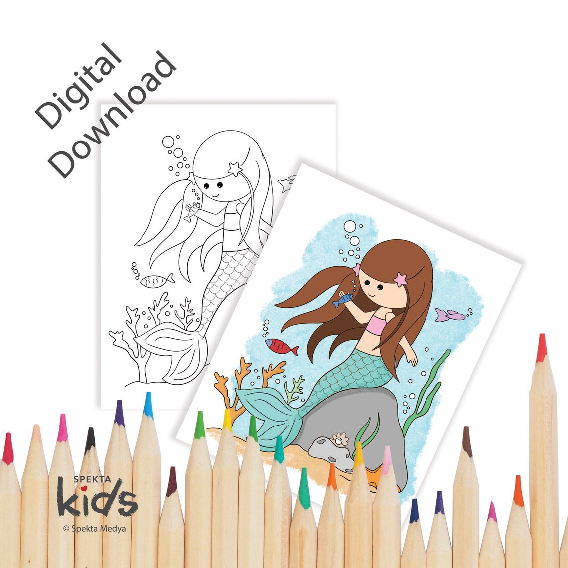 Mermaids Under the Sea Coloring Pages for Kids, Toddlers - Etsy