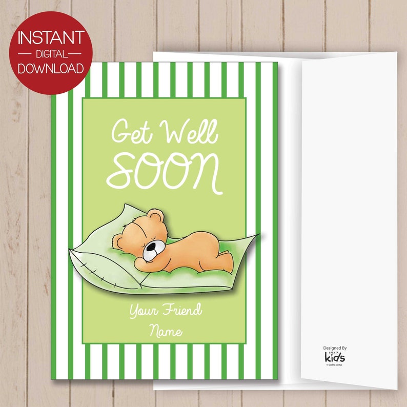 Teddy Bear,get Well Soon Card, Printable Get Well Card, Encouragement ...