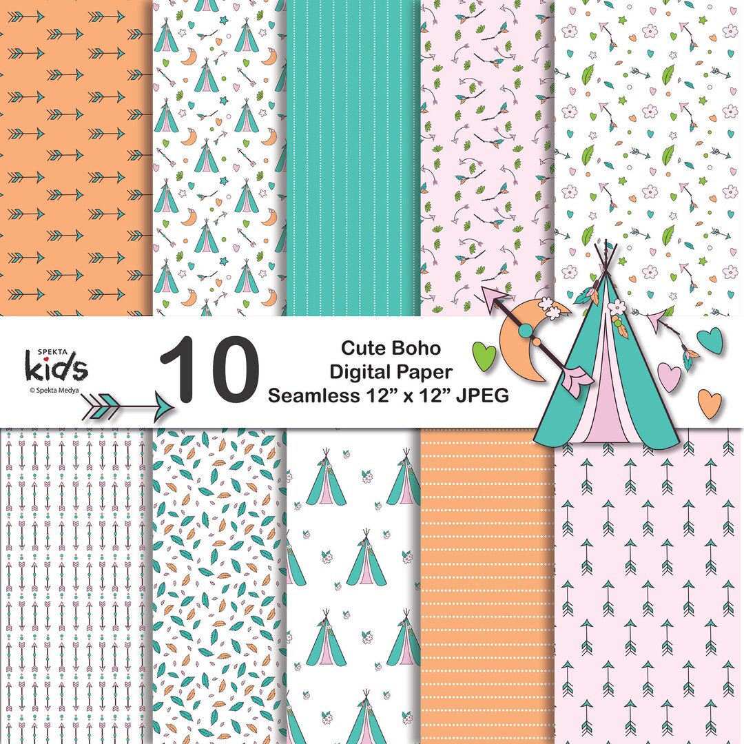 Tribal Digital Paper Kids, Seamless Digital Papers for Scrapbooking, 10 ...