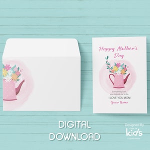 Printable Mothers Day Card Watering Can With Flowers, Printable Mothers ...