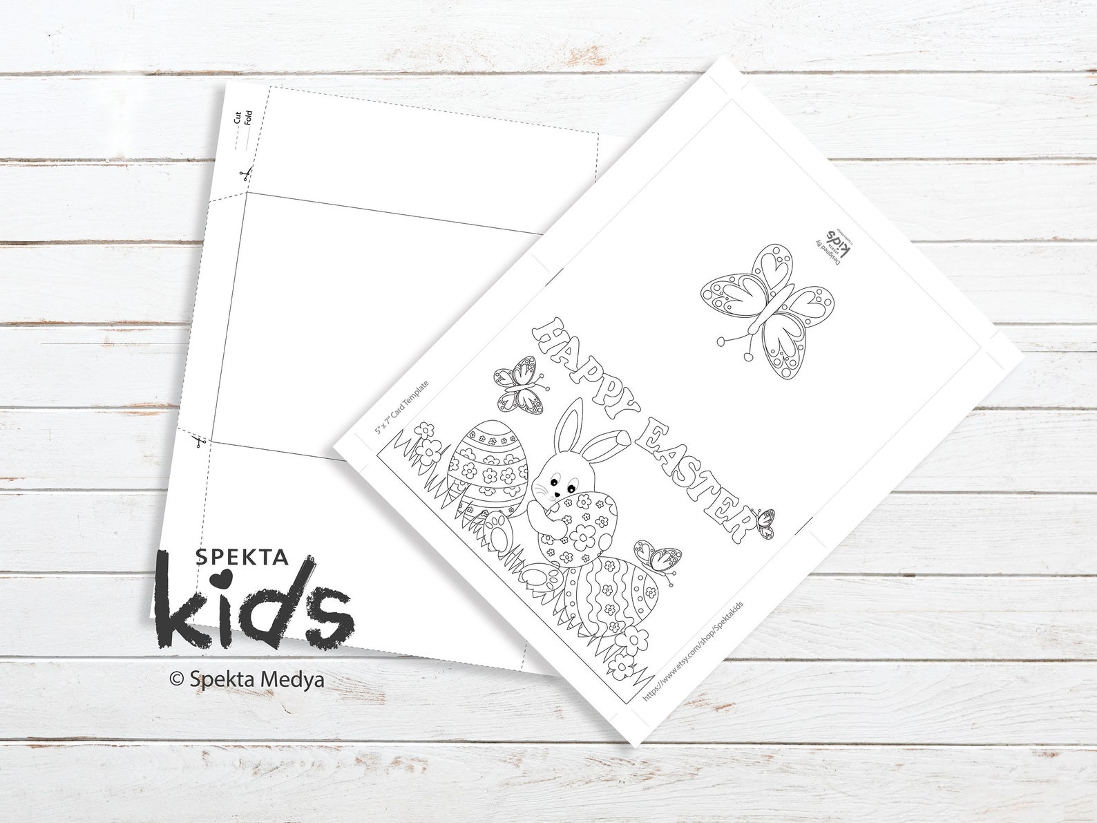 Happy Easter Coloring Card for Kids, Easter Bunny Card, Easter Greeting ...