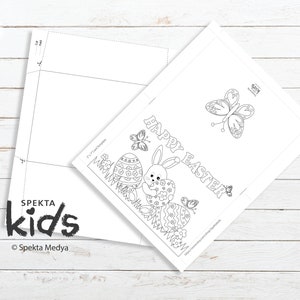 Happy Easter Coloring Card for Kids, Easter Bunny Card, Easter Greeting ...