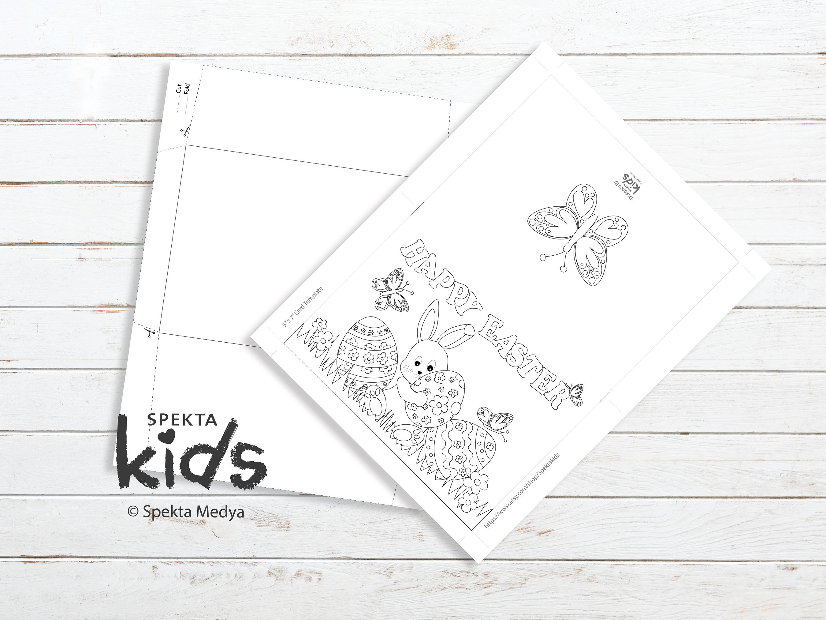 Happy Easter Coloring Card for Kids, Easter Bunny Card, Easter Greeting ...