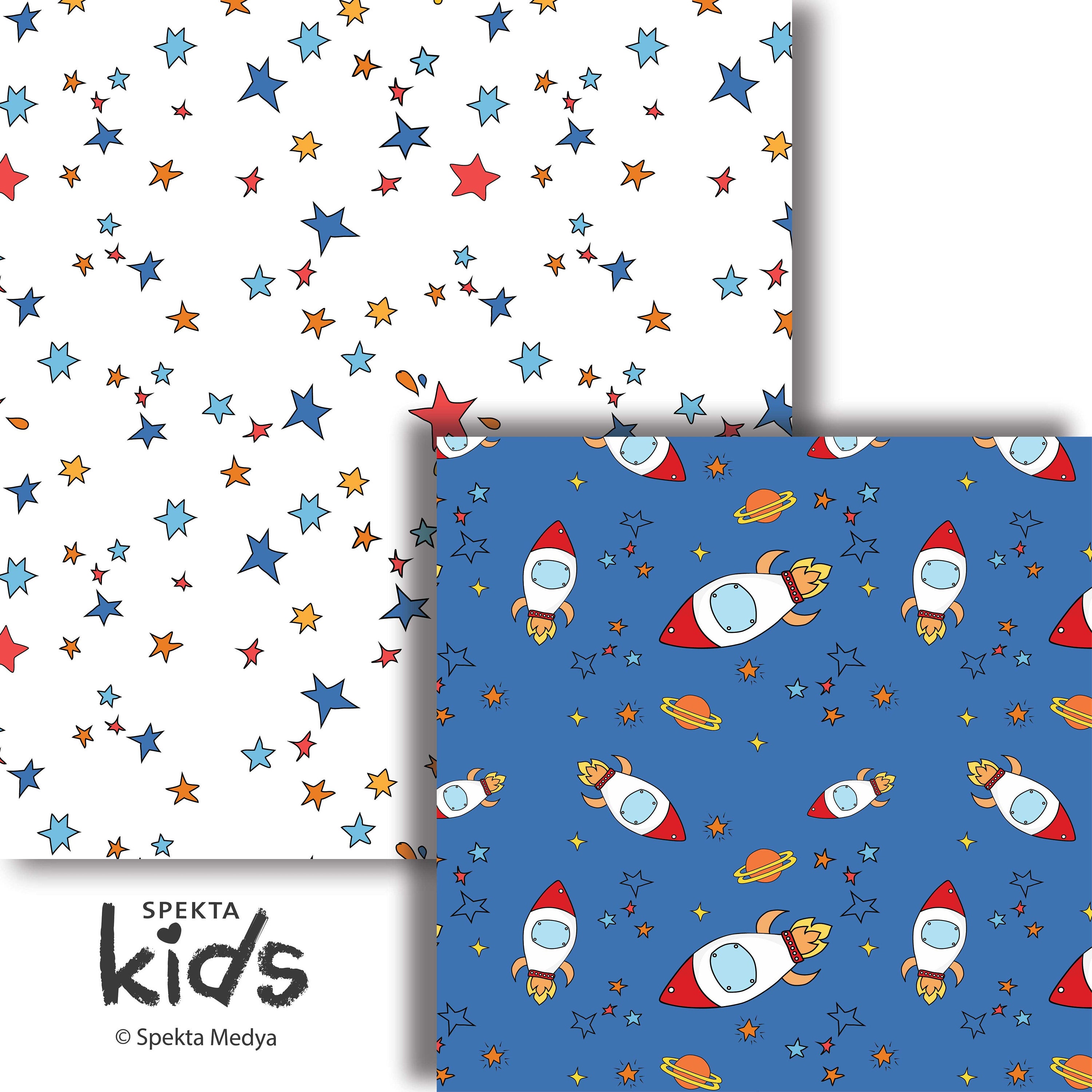 Space Digital Paper Pack , Seamless Digital Scrapbook With Astronaut ...