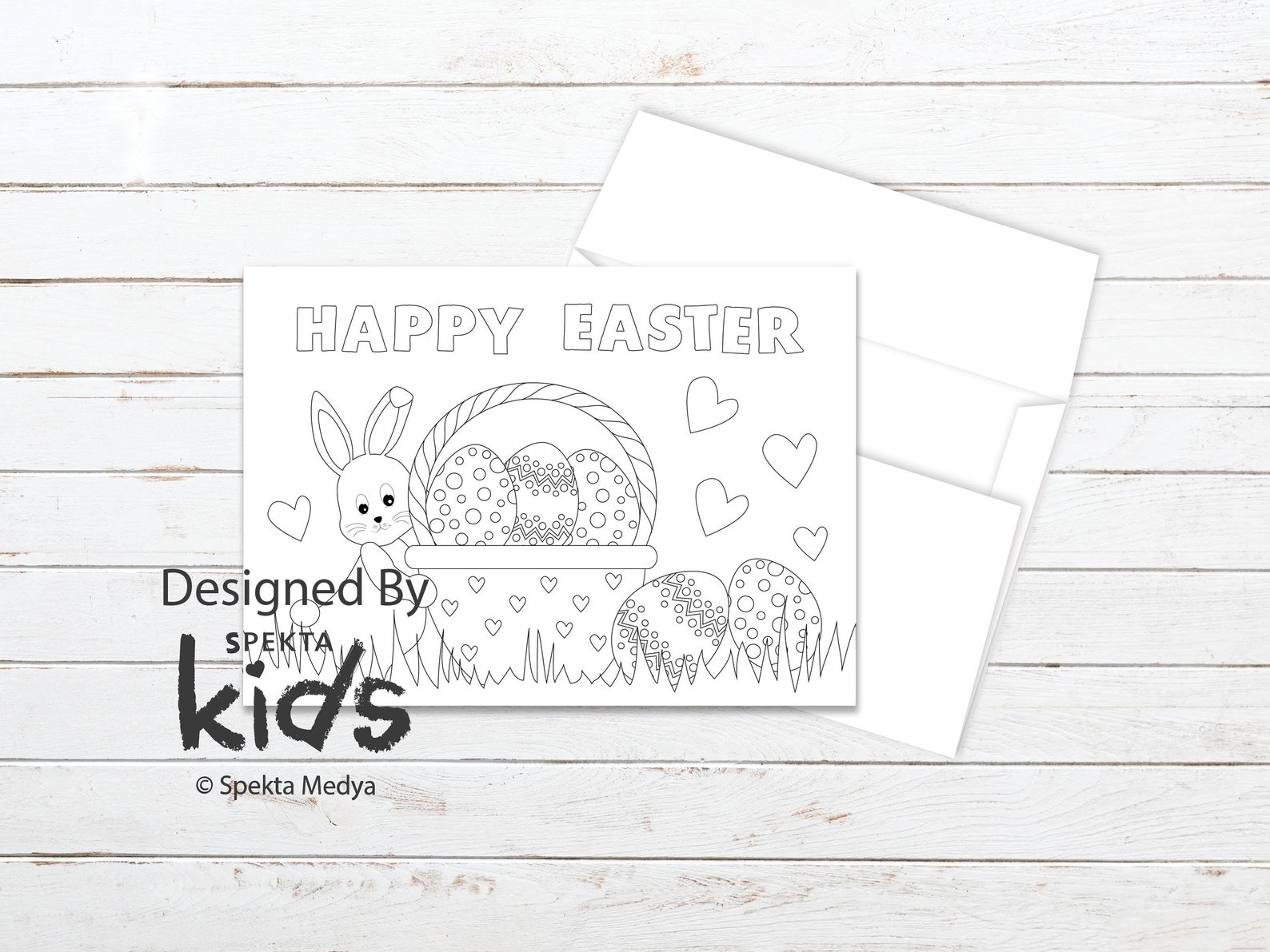 Happy Easter Coloring Card for Kids, Easter Bunny Card, Easter Greeting ...