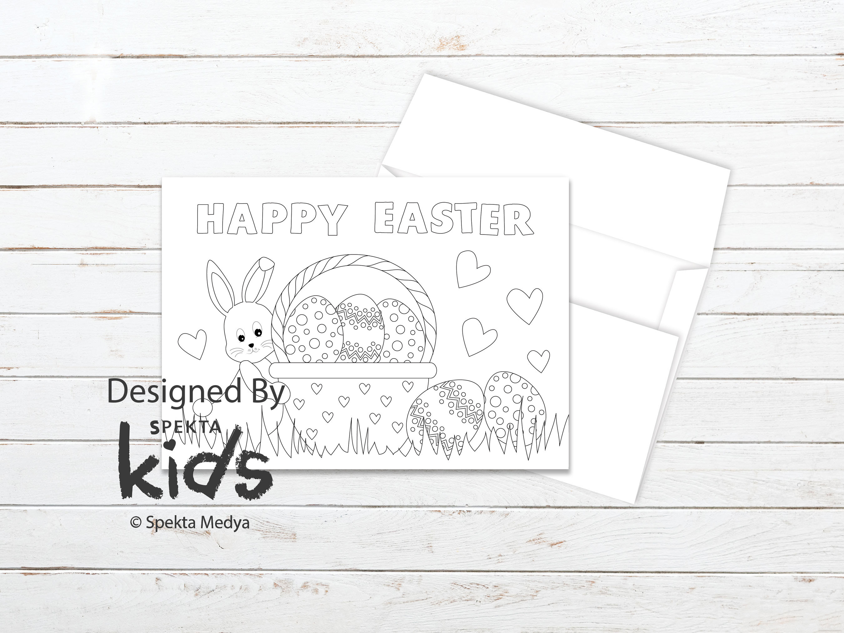 Happy Easter Coloring Card for Kids, Easter Bunny Card, Easter Greeting ...