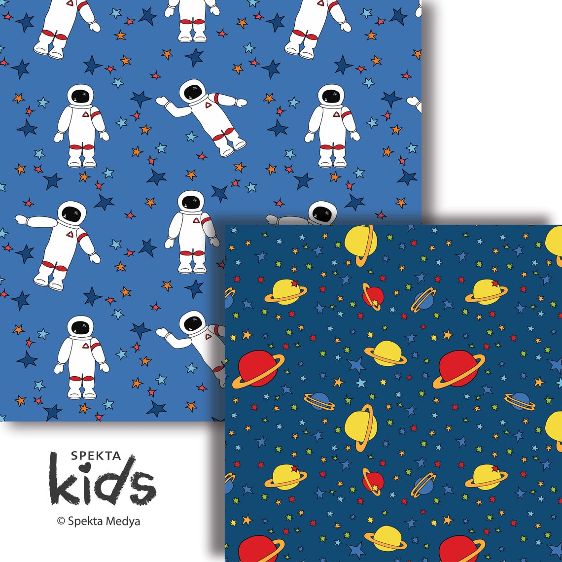 Space Digital Paper Pack , Seamless Digital Scrapbook With Astronaut ...