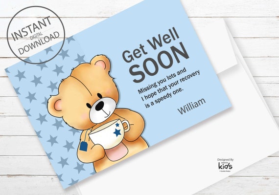 Blue Teddy Get Well Soon Card | Etsy