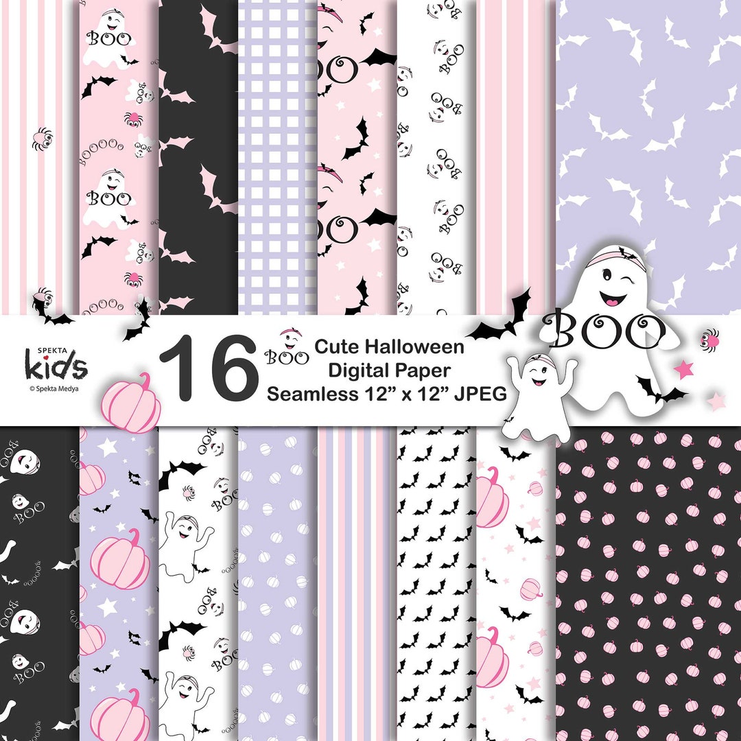 Halloween Pink Digital Paper Pack , Seamless Digital Scrapbook With ...