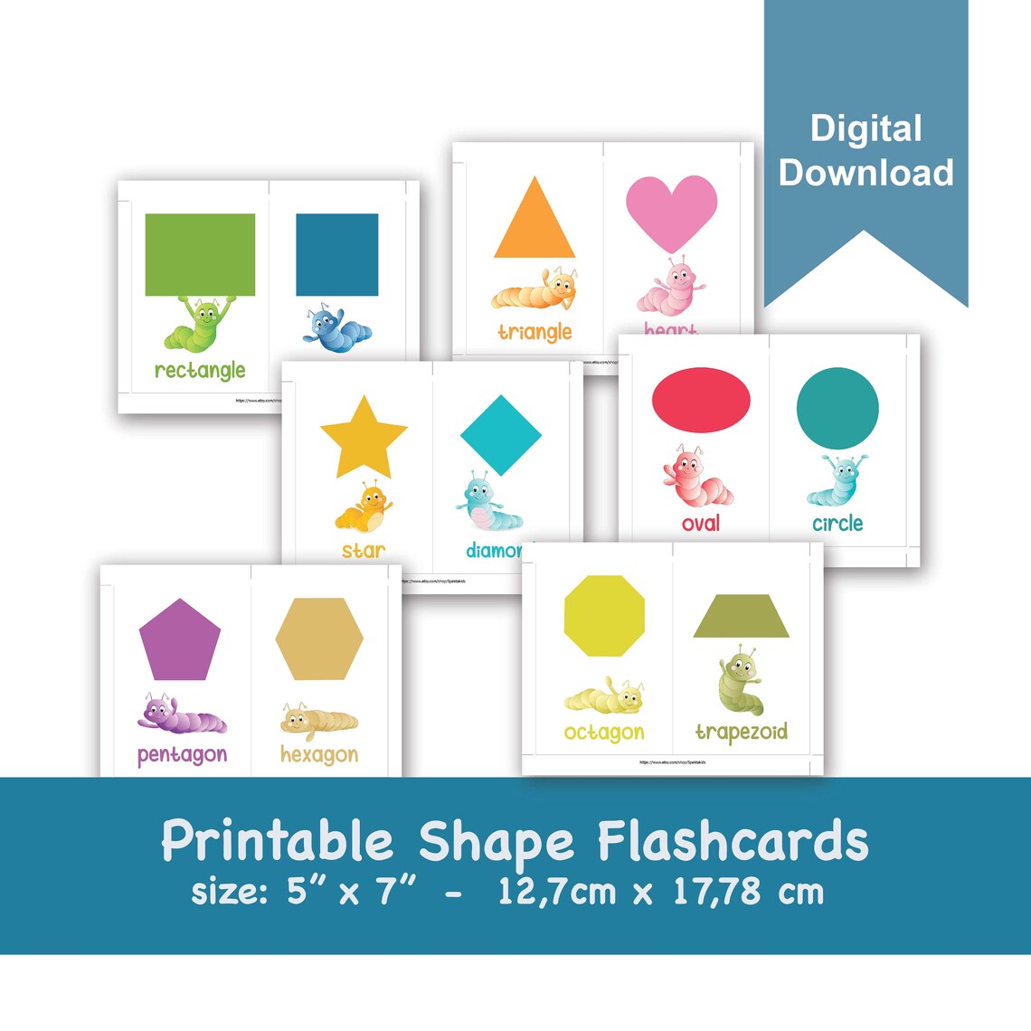 Printable Shapes Flashcards Set of 12, PDF Download, Basic Shapes Flash ...