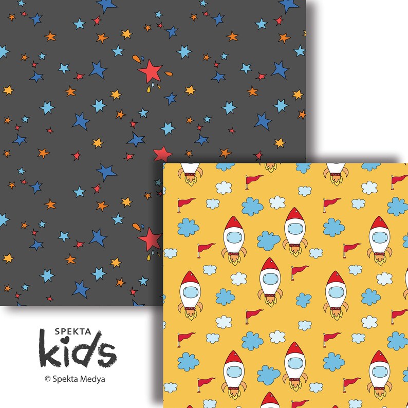 Space Digital Paper Pack , Seamless Digital Scrapbook With Astronaut ...