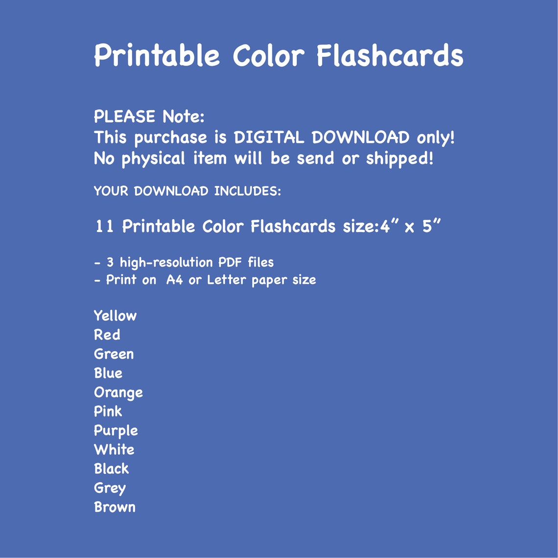 Printable Colors Flashcards11 Basic Colors Educational | Etsy