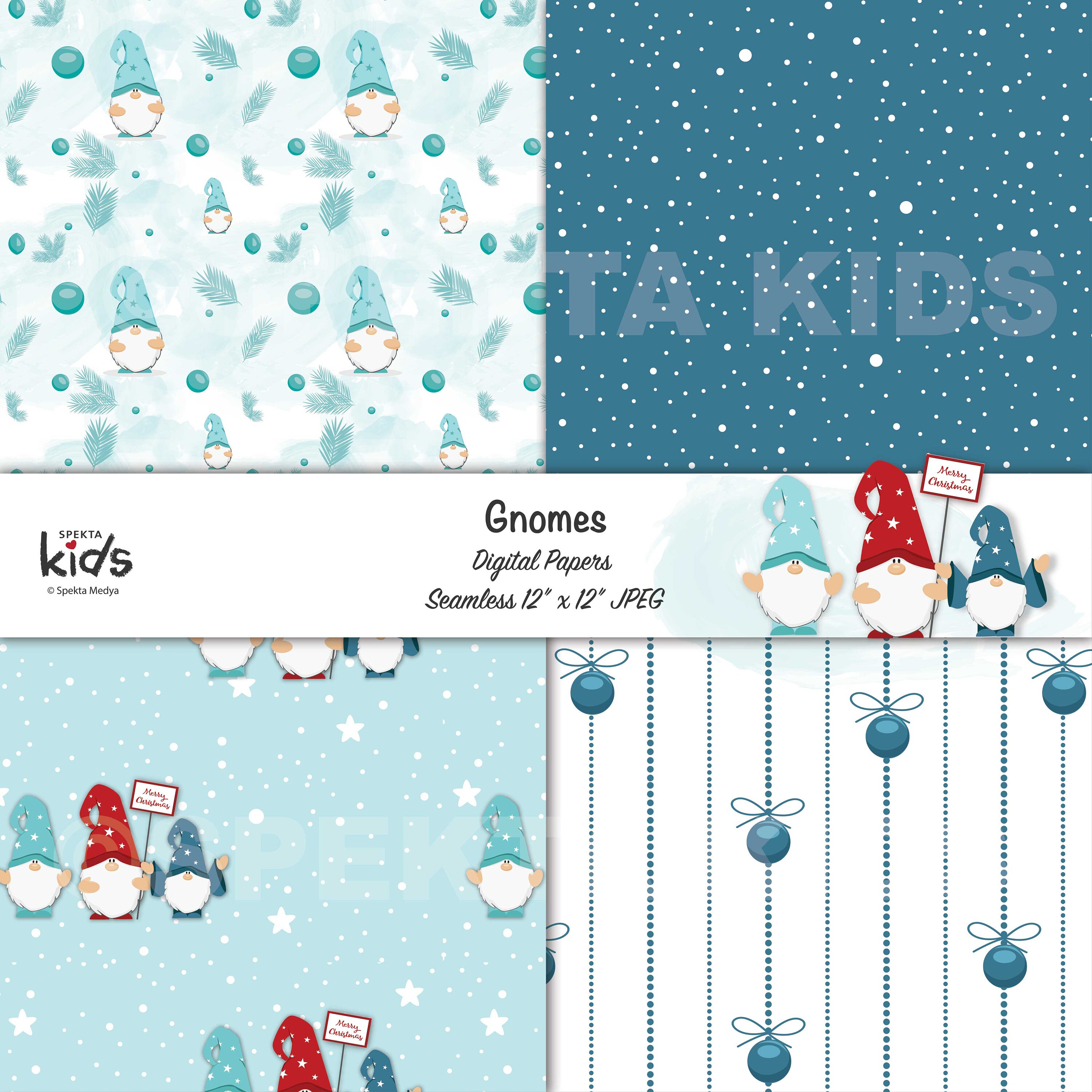 Christmas Gnome Digital Paper Seamless Hand Drawn Pattern Blue Red ...