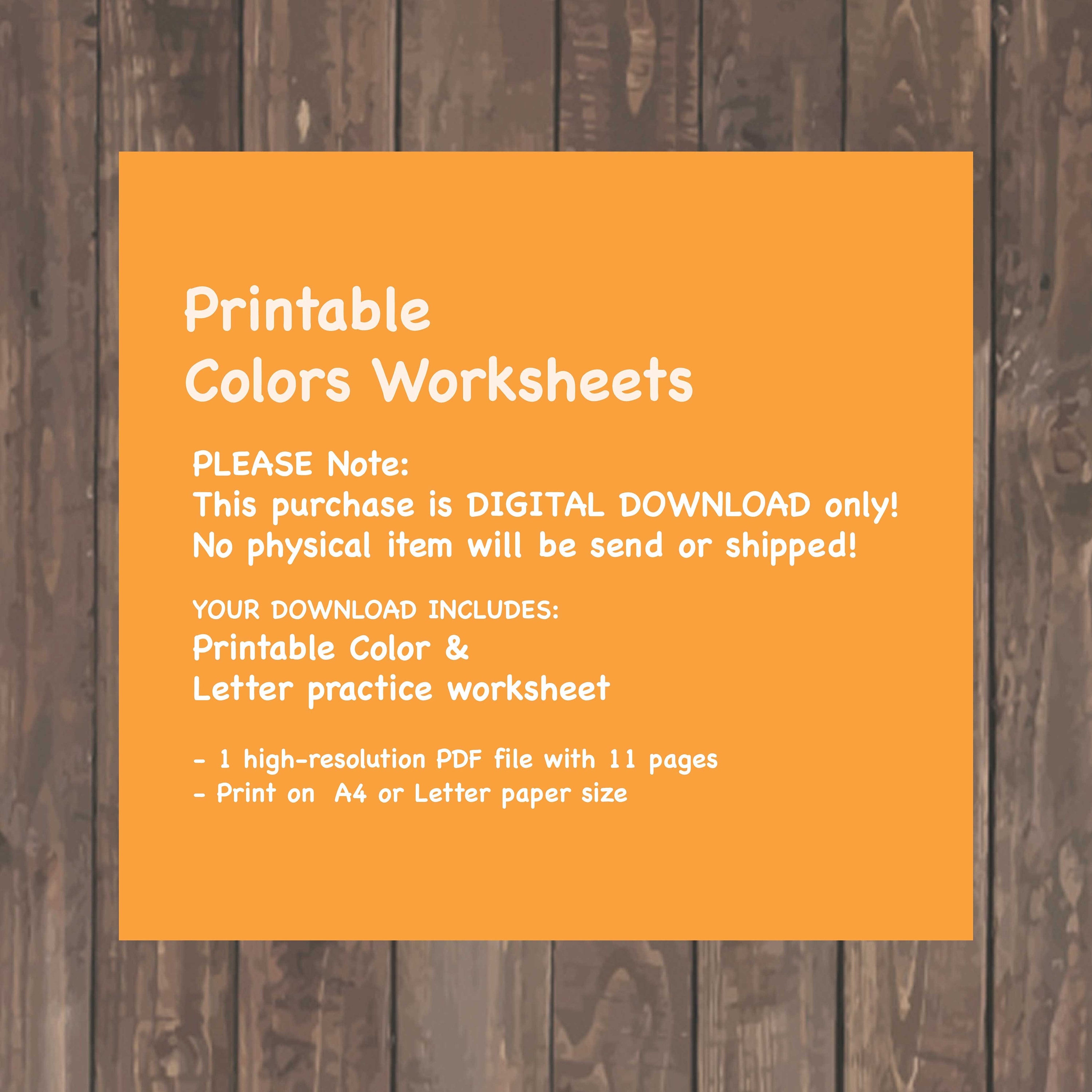 Printable Color Worksheets - Etsy