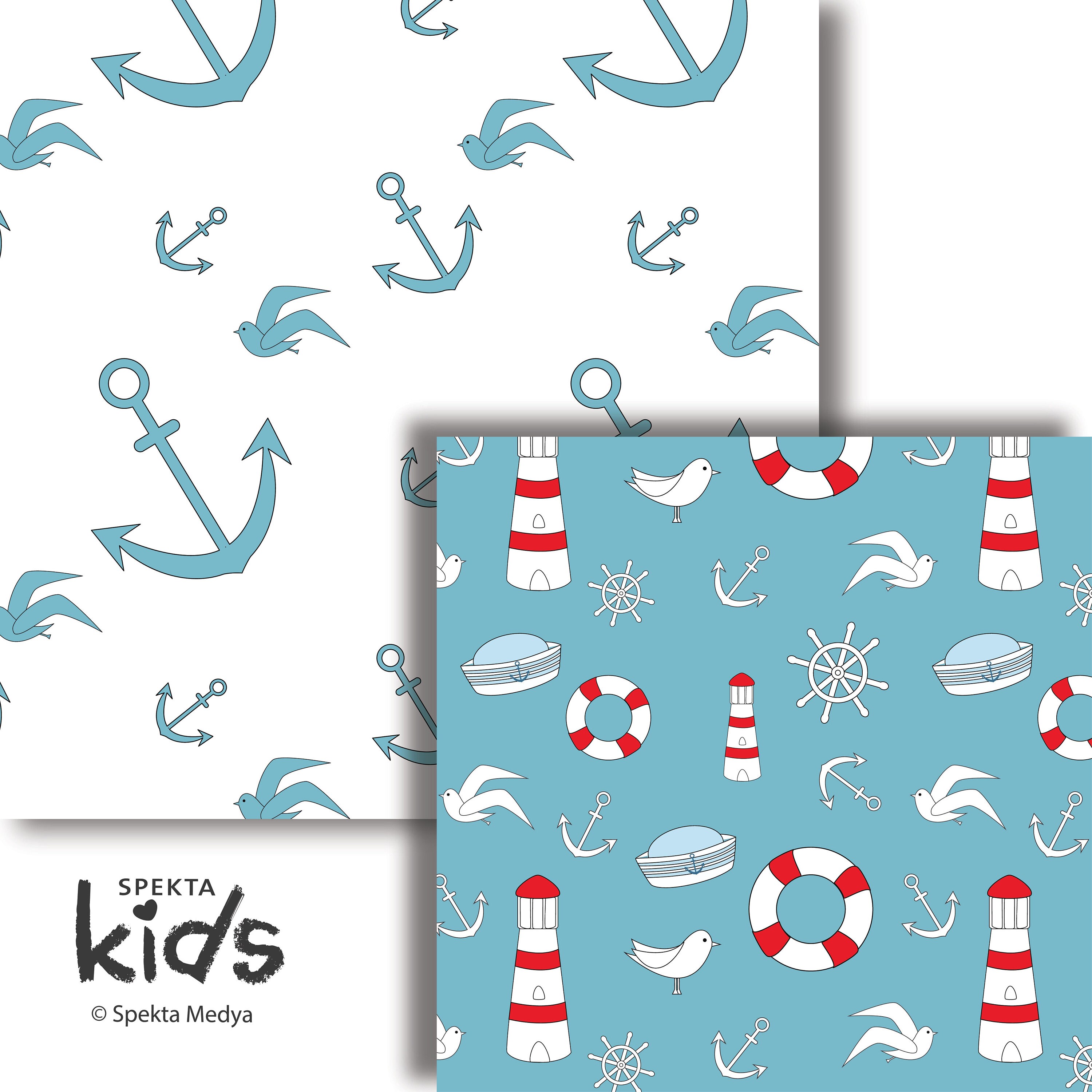 Nautical Digital Paper Pack, Seamless Digital Paper , Digital Scrapbook ...