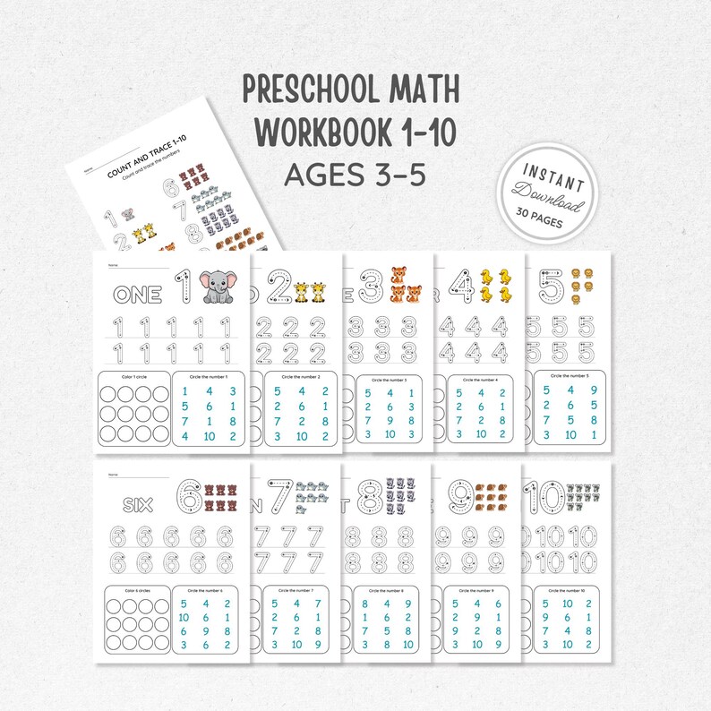 Preschool Math Workbook – Number Tracing, Counting, Ages 3-5 (PDF ...