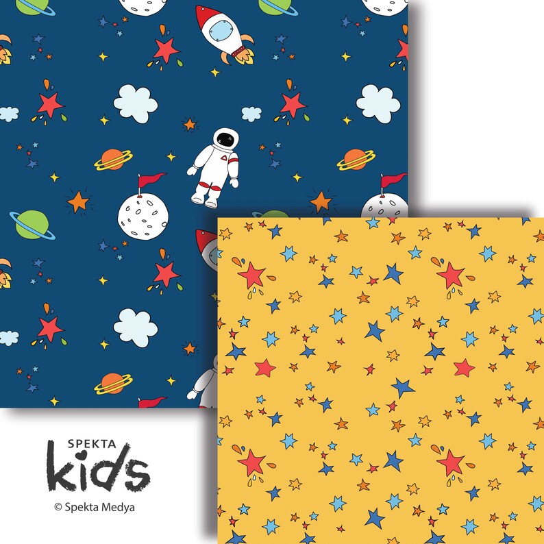 Space Digital Paper Pack , Seamless Digital Scrapbook With Astronaut ...