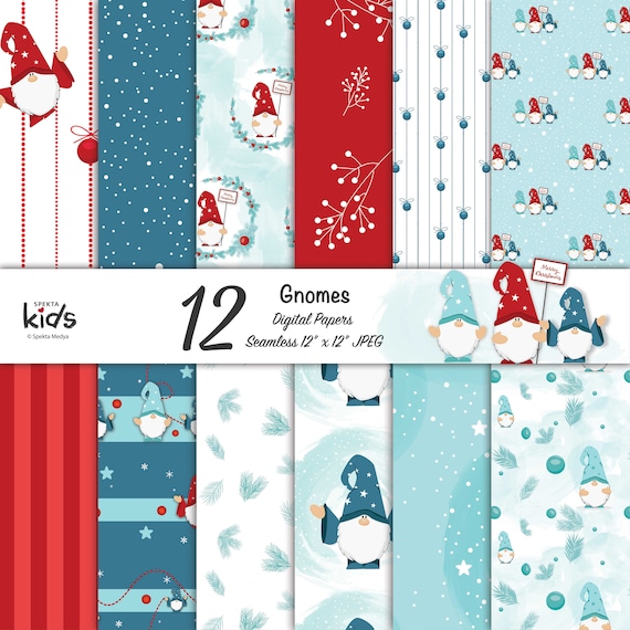 Christmas Gnome Digital Paper Seamless Hand Drawn Pattern Blue | Etsy