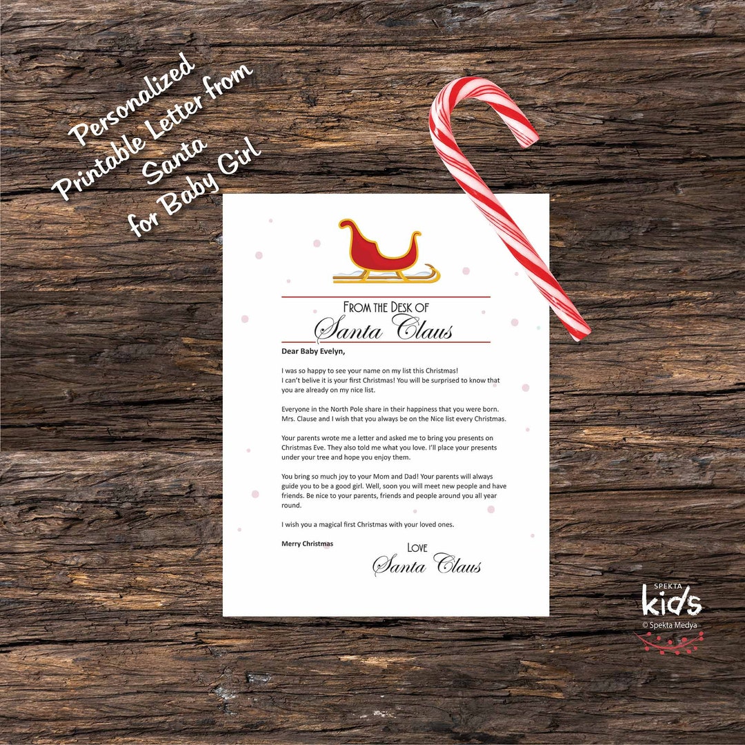 Personalized Baby’s First Christmas Letter Fom Santa Claus,baby Girl ...