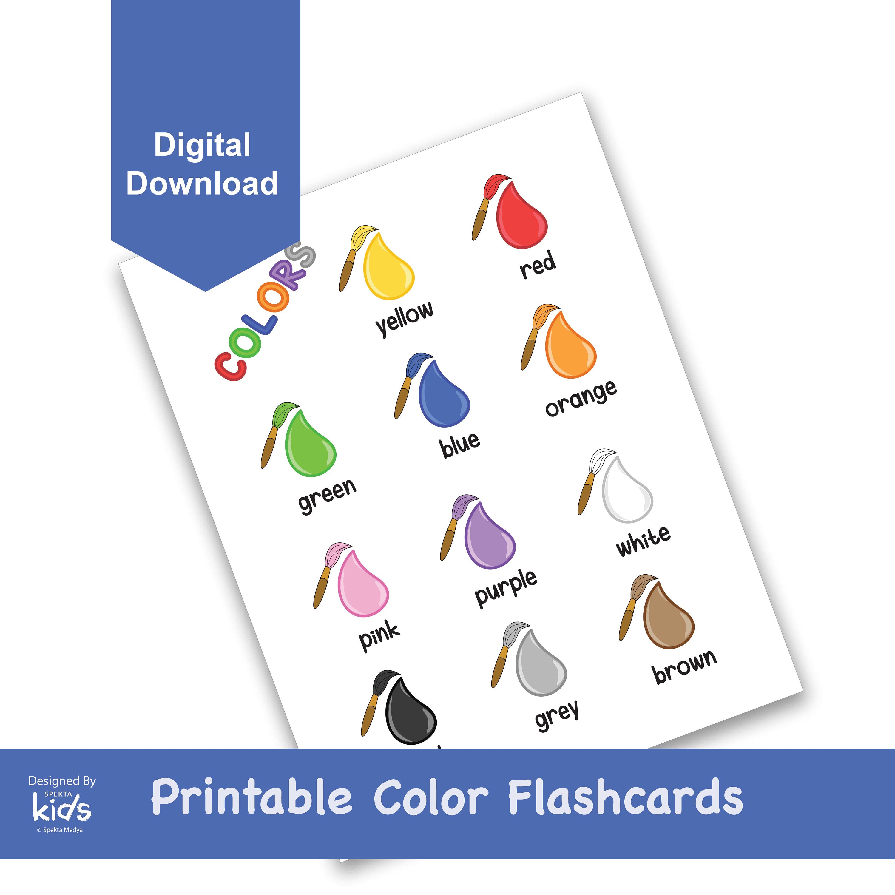 Printable Colors Flashcards,11 Basic Colors, Educational Flashcards ...
