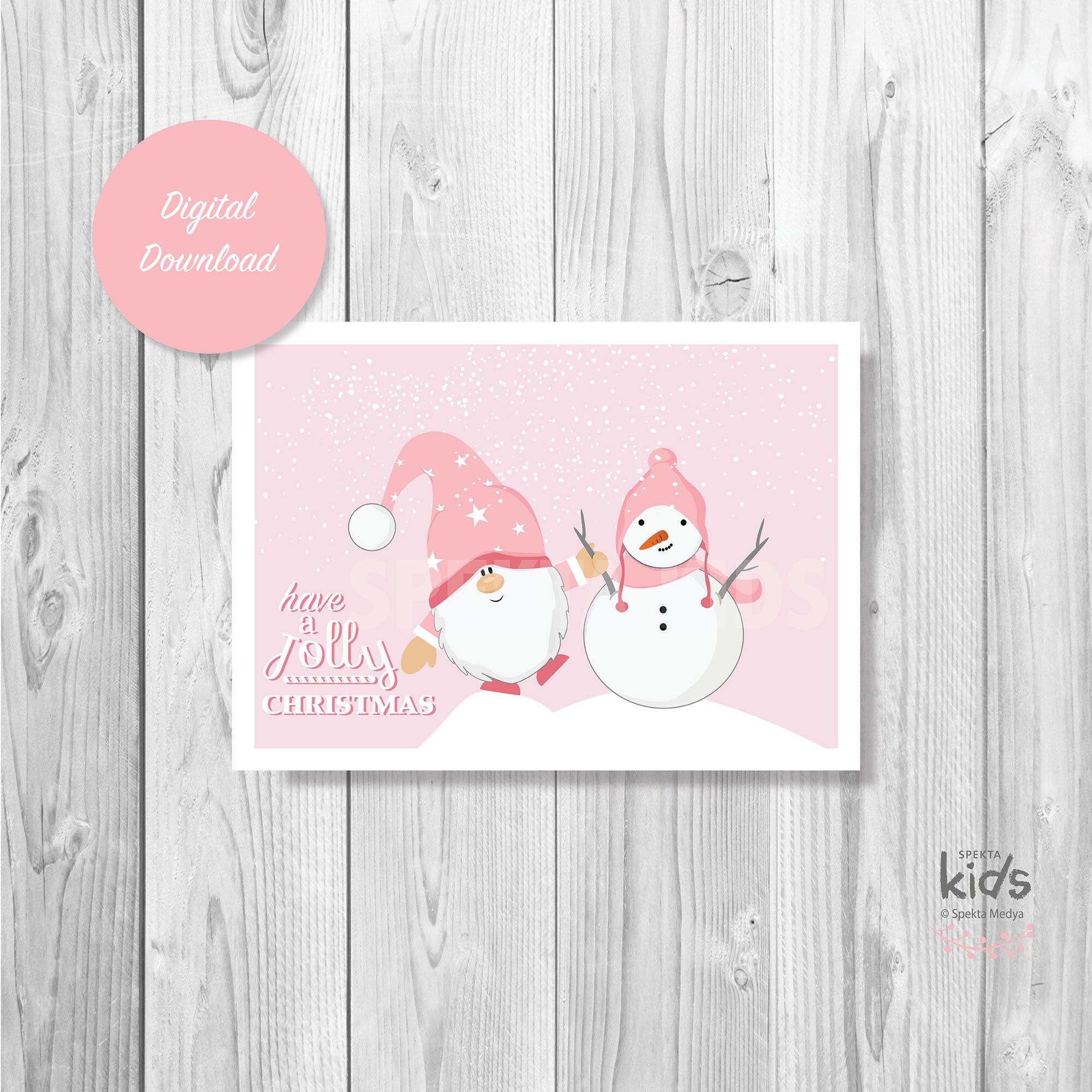 Printable Pink Christmas Card Cute Printable Christmas Card - Etsy