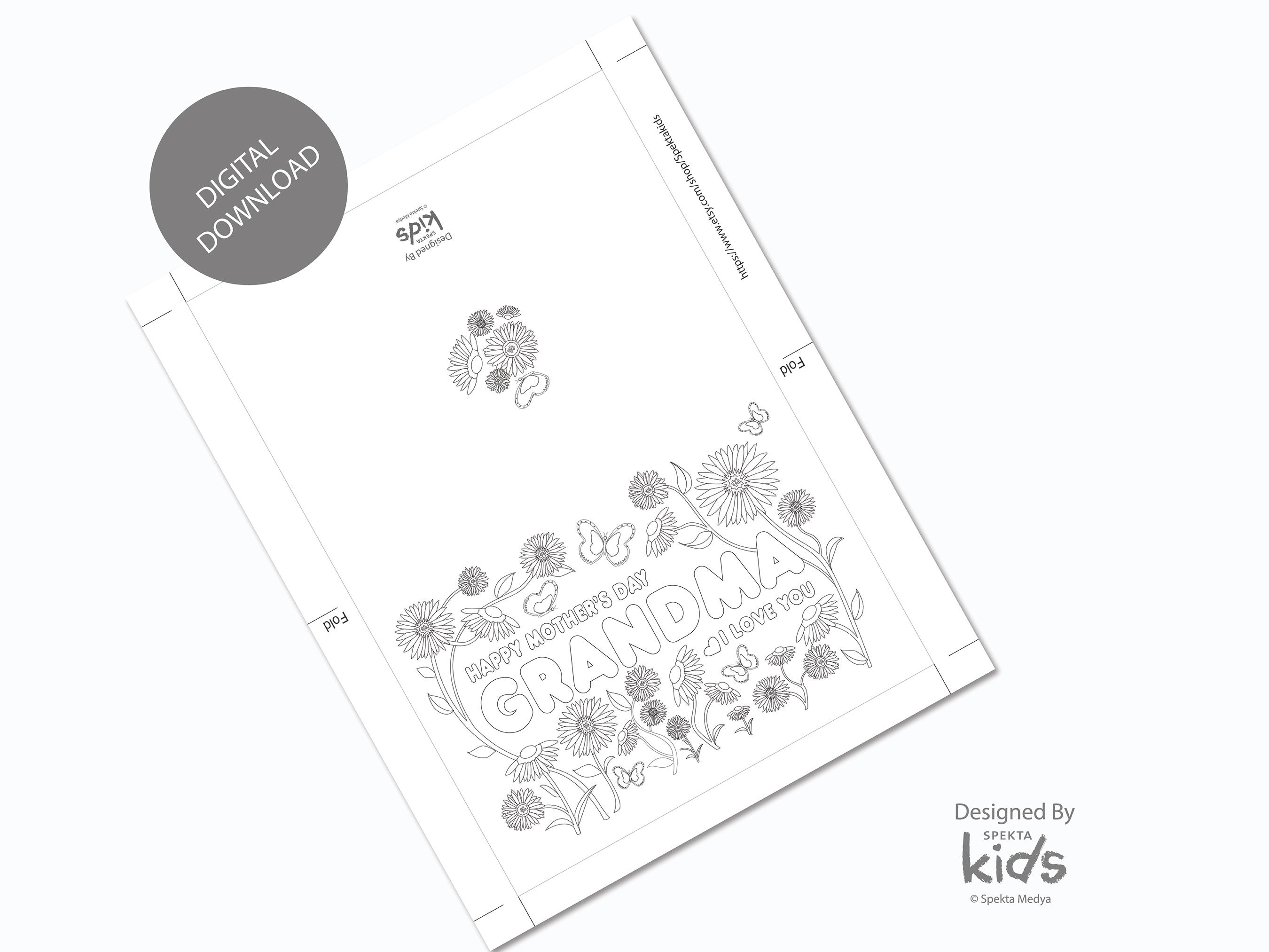 Printable Mothers Day Coloring Card for Grandma, Kids Printable Mothers ...