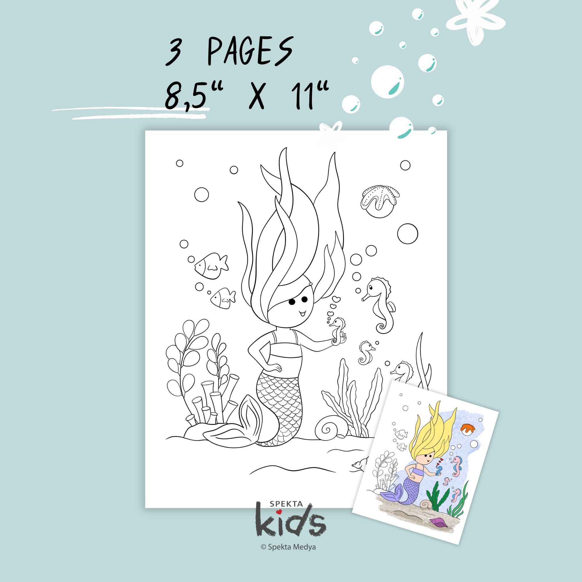 Mermaids Under the Sea Coloring Pages for Kids, Toddlers - Etsy