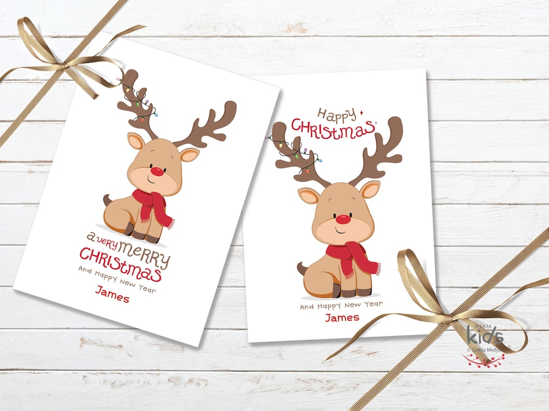 Printable Christmas Cute Deer Greeting Cards, Cute Printable Christmas ...