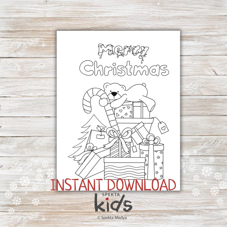 Teddy Bear With Christmas Tree Coloring Pages for Kids - Festive ...