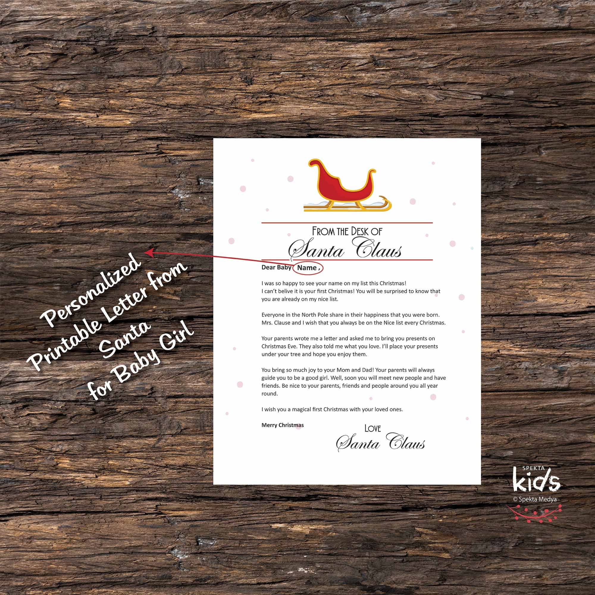 Personalized Baby’s First Christmas Letter Fom Santa Claus,baby Girl ...