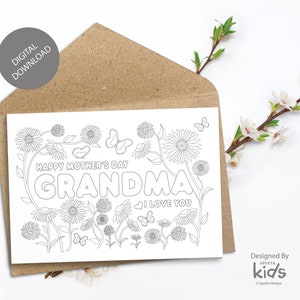 Printable Mothers Day Coloring Card for Grandma, Kids Printable Mothers ...