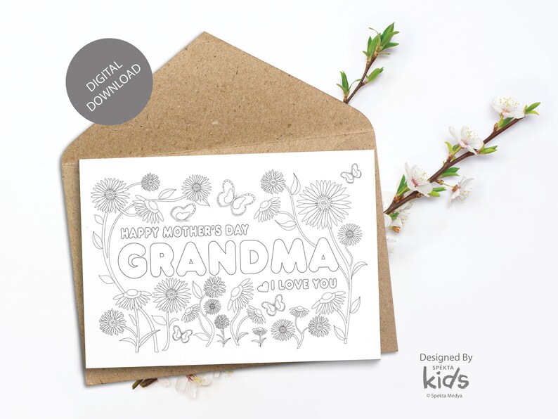 Printable Mothers Day Coloring Card for Grandma, Kids Printable Mothers ...