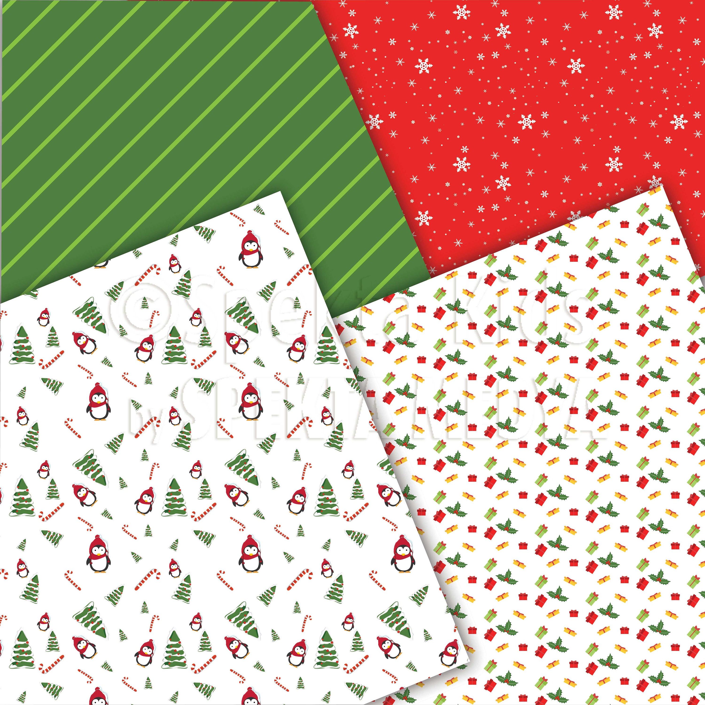 Paquete de papel digital de Navidad Seamless Hand Drawn Pattern Red ...